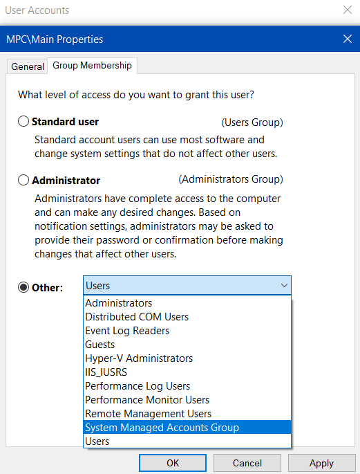 What is "System Managed Account Group" in Netplwiz.exe? - Microsoft Q&A