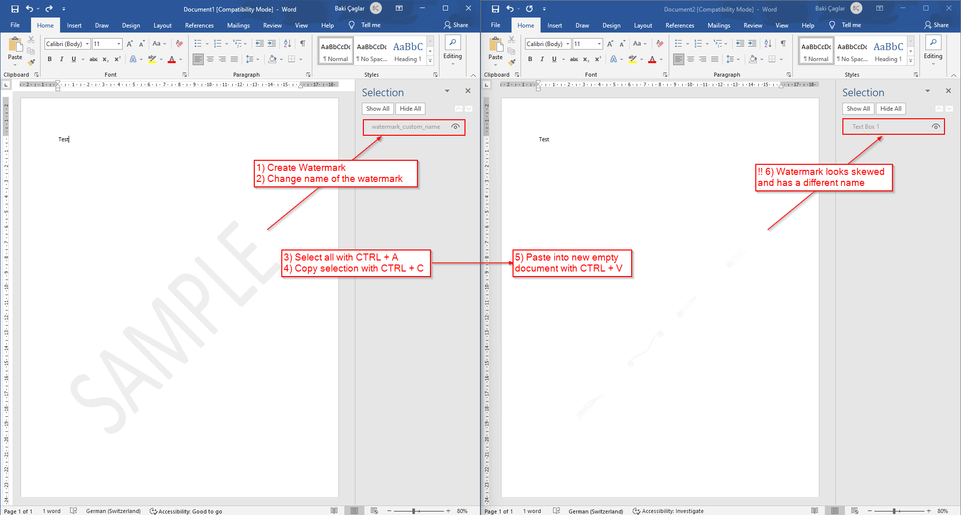 Word - Issue on copy/paste documents with watermarks with a custom name ...