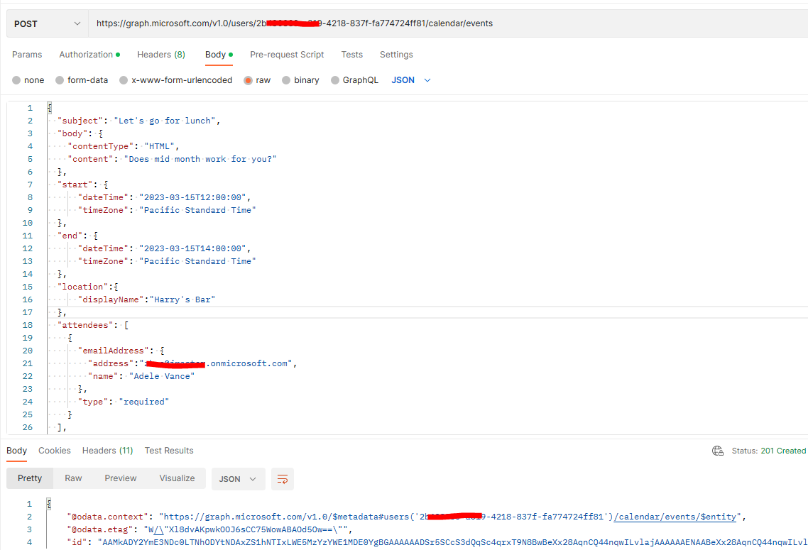 Access is denied. Check credentials and try again issue on creating calendar event - Microsoft Q&A