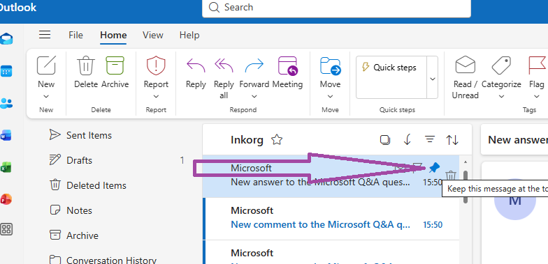 Cant pin emails to top - Microsoft Q&A