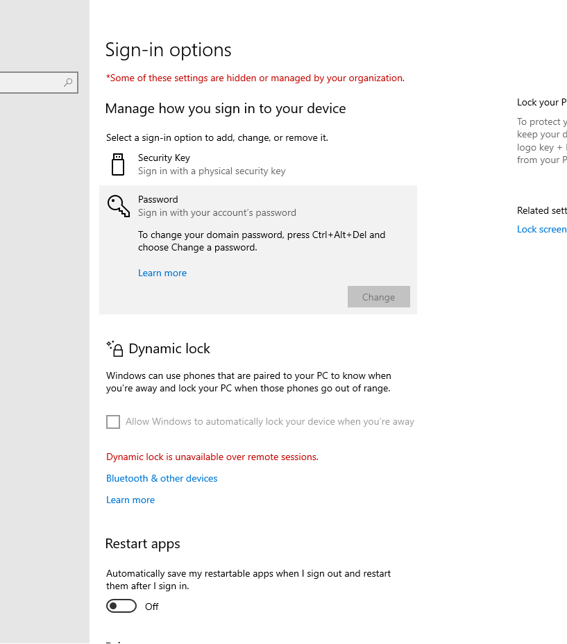 Domain-joined user has Password reset button grayed out in Settings ...