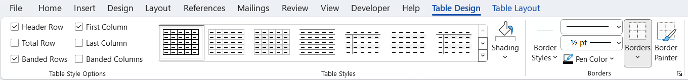 why are the borders in my table not displaying - Microsoft Q&A