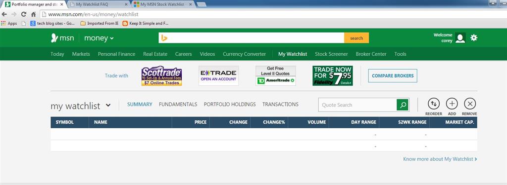 My MSN Stock Watchlist - Microsoft Q&A