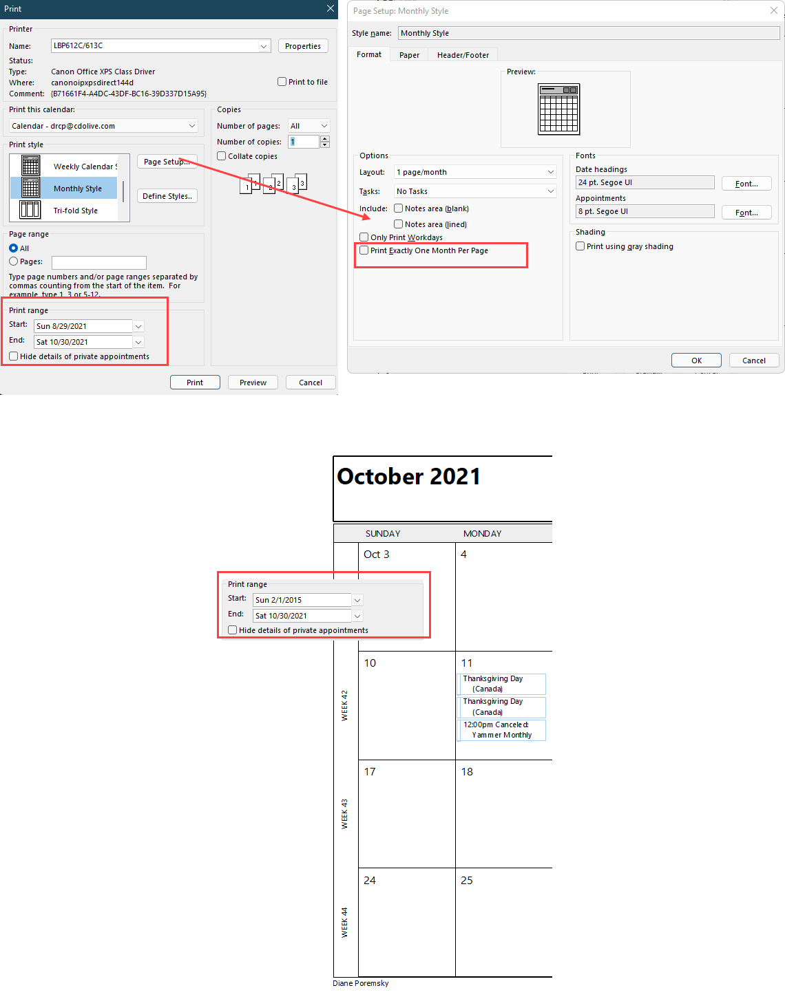 Printing monthly calendar view - Microsoft Q&A