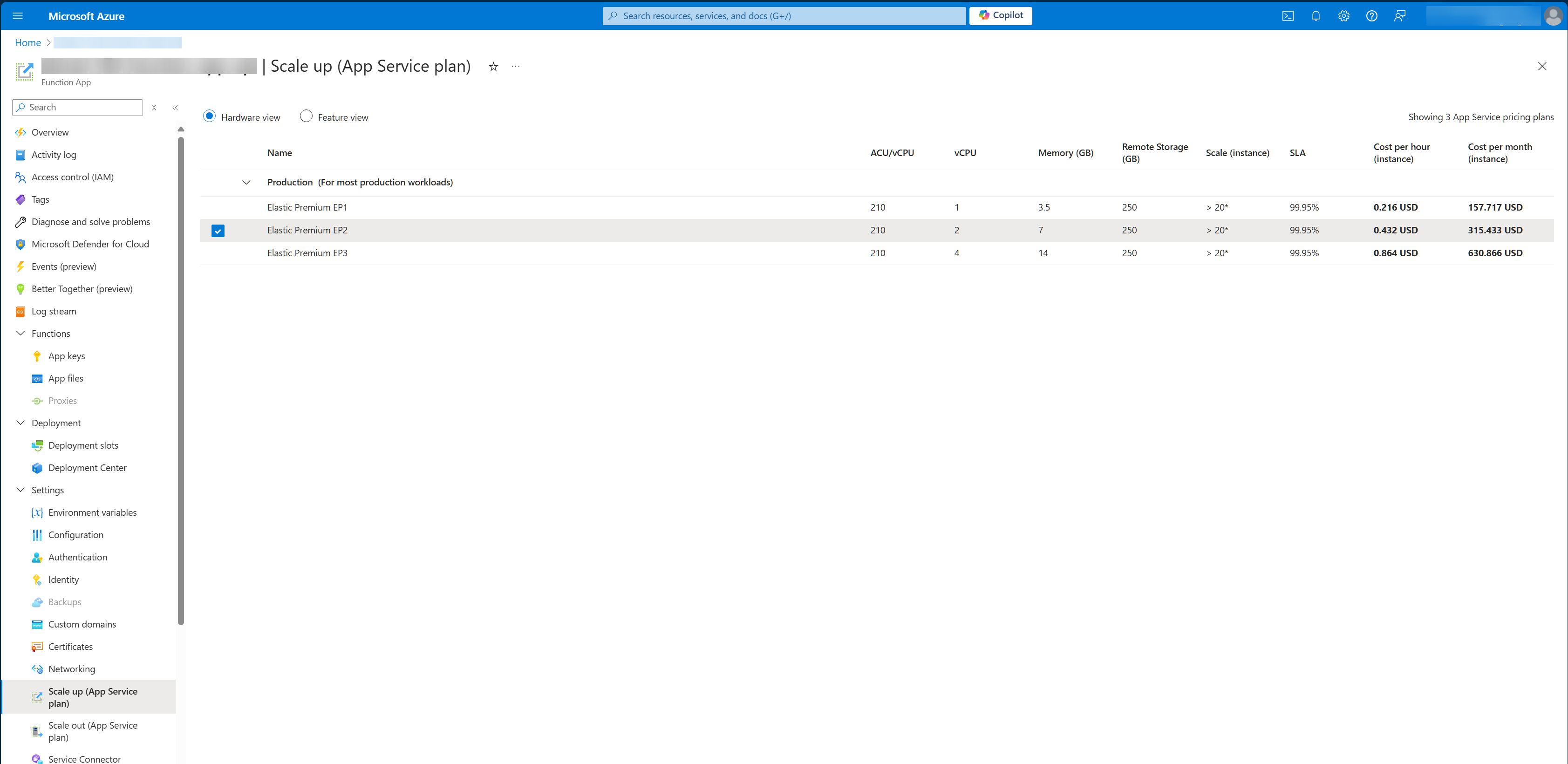 Function app with Elastic Premium service plan won't scale out to 100 instances - Microsoft Q&A