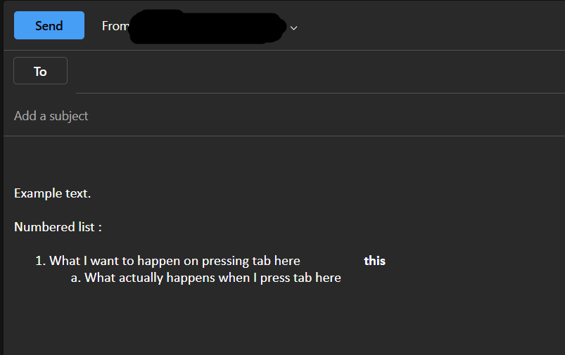 Windows 11 Home Outlook - How do I get tab spaces in a numbered list ...