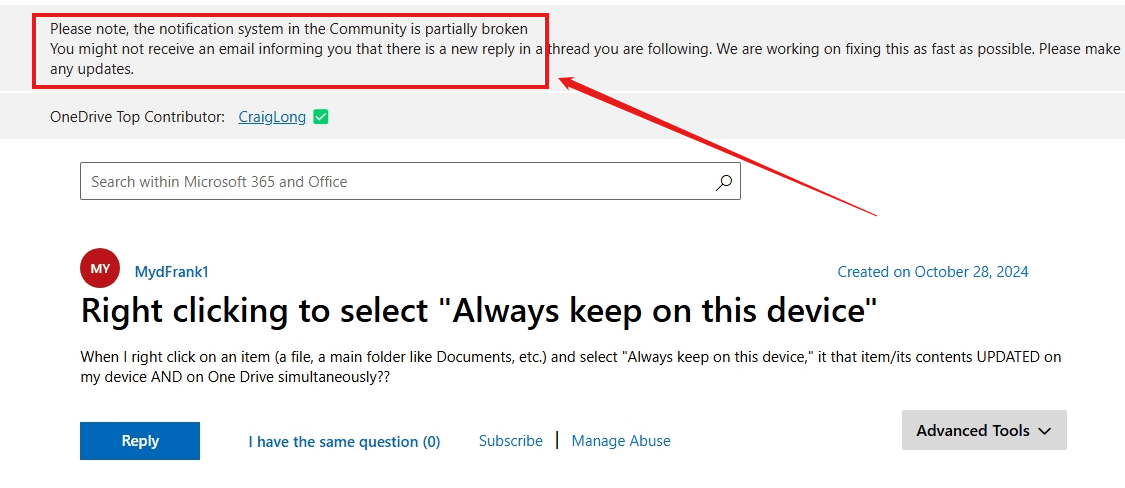 Right clicking to select "Always keep on this device" - Microsoft Q&A