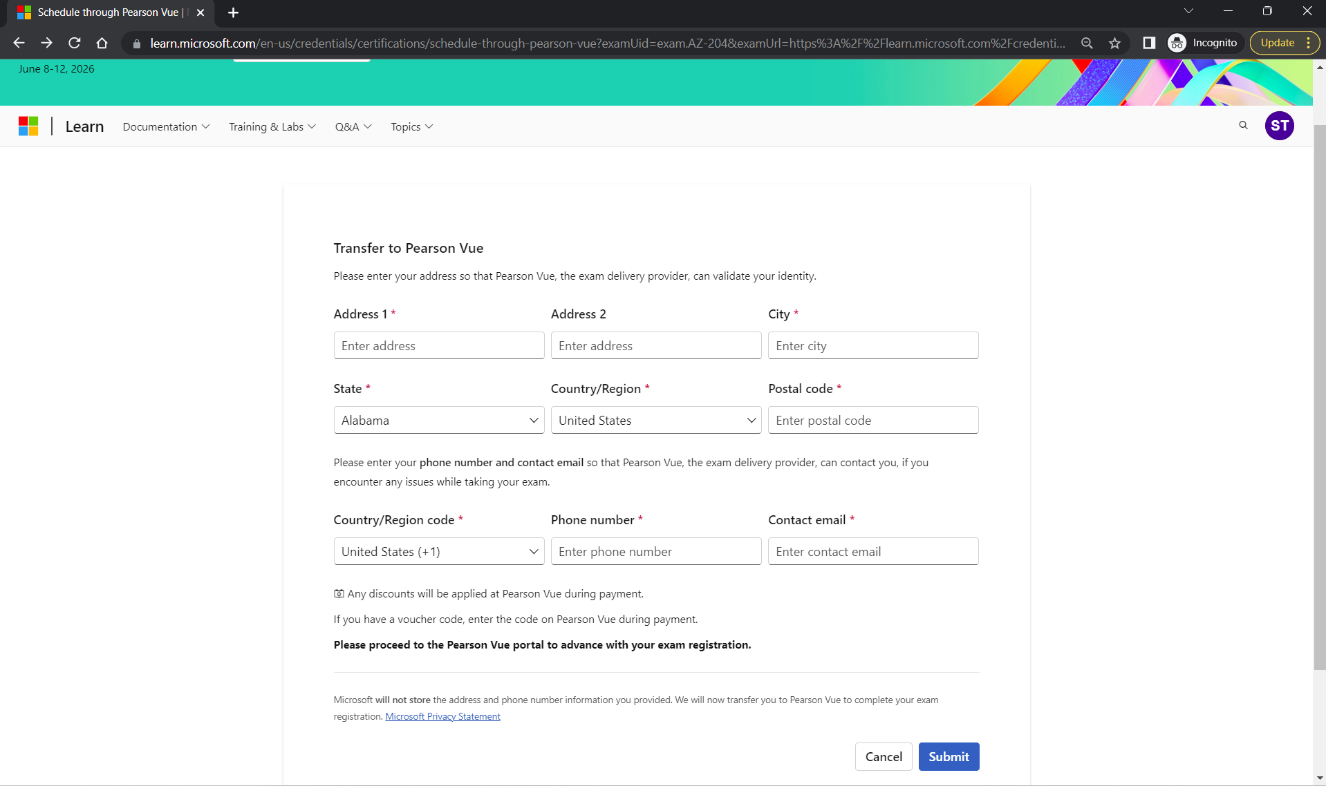 I am not able to schedule for exam - Microsoft Q&A