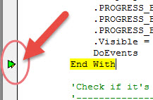 Green triangle in code view - Microsoft Q&A