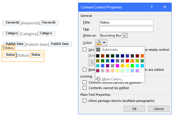 Meaning of the color of content control fields in design mode in a Word ...