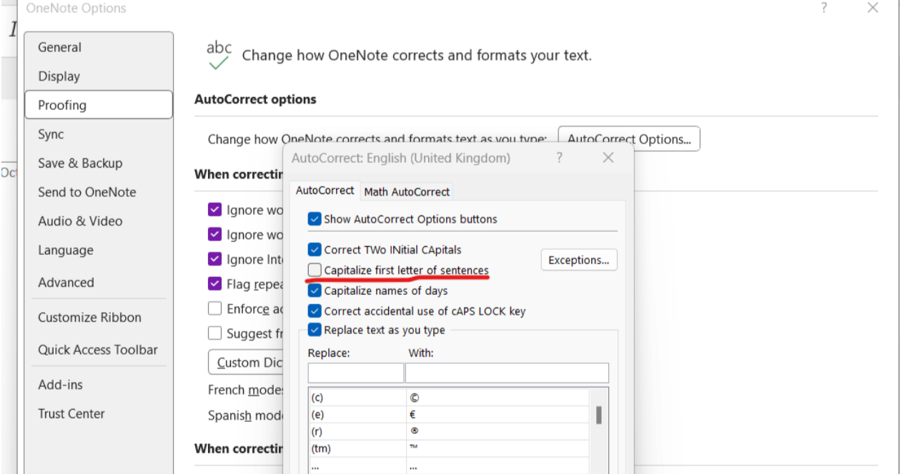 Is there a setting in OneNote to stop automatic capitalization ...