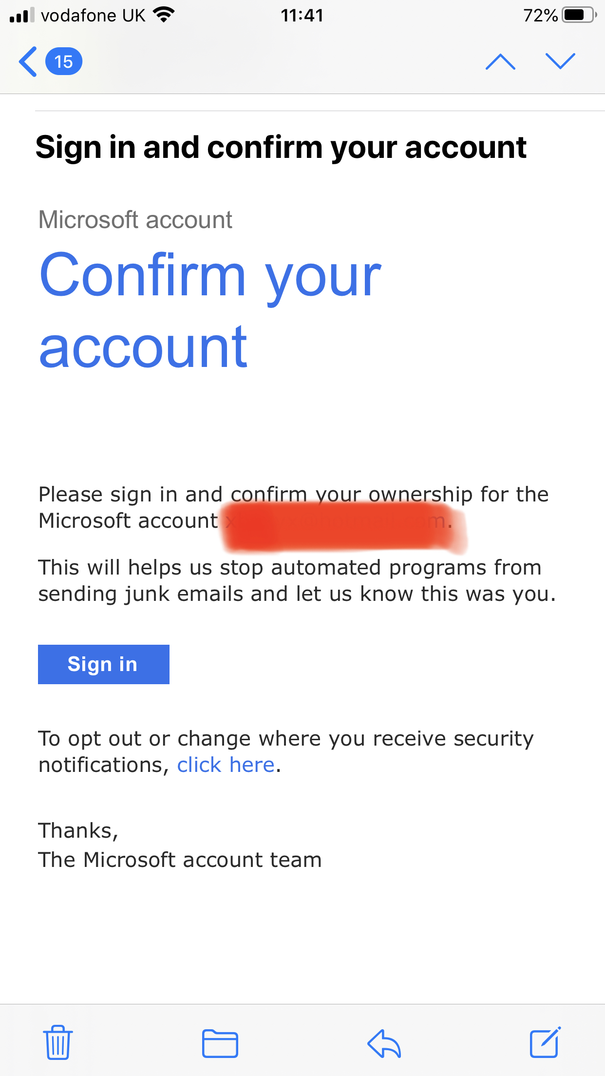 Sign in and confirm your account’ email from Microsoft - Microsoft Q&A