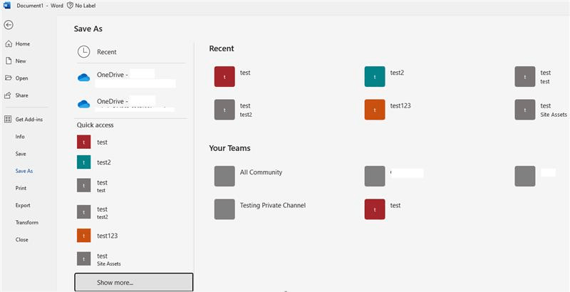 How do I stop Teams items appearing in Quick Acess when I am SAVING (using Save As) a Word or ...