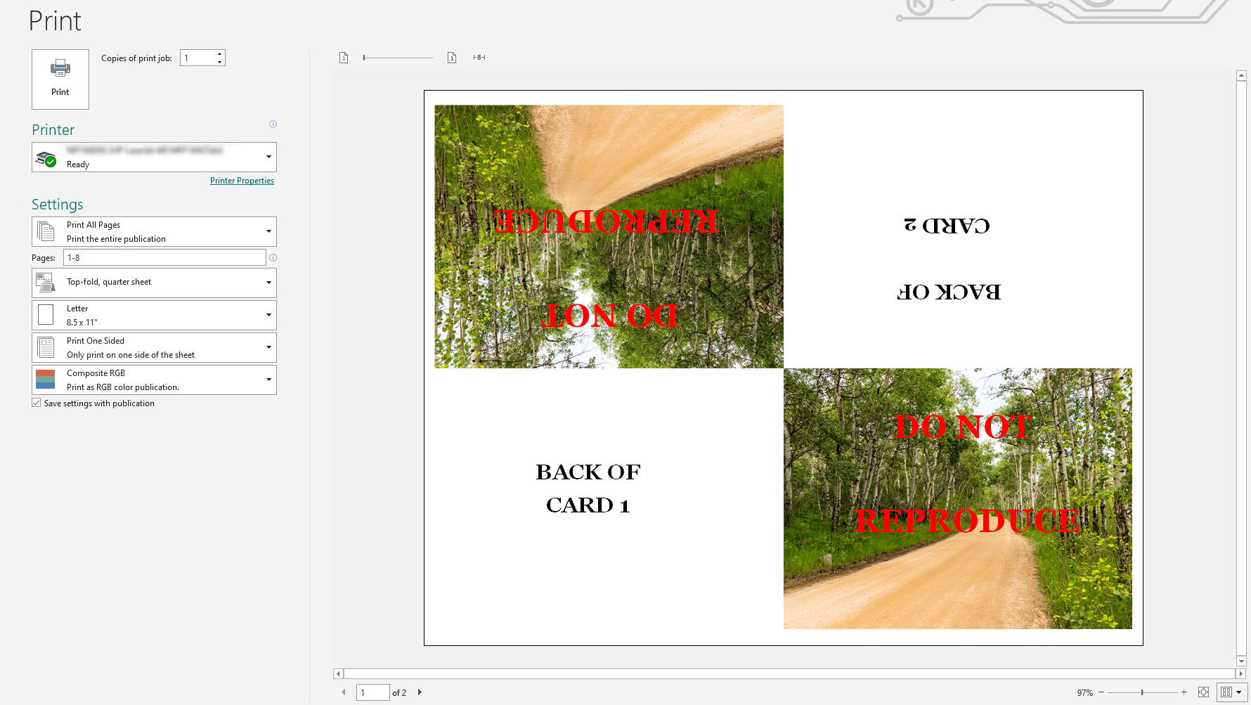 Publisher Greeting Cards Not Printing A2 Half-fold, Quarter Sheet Cards ...