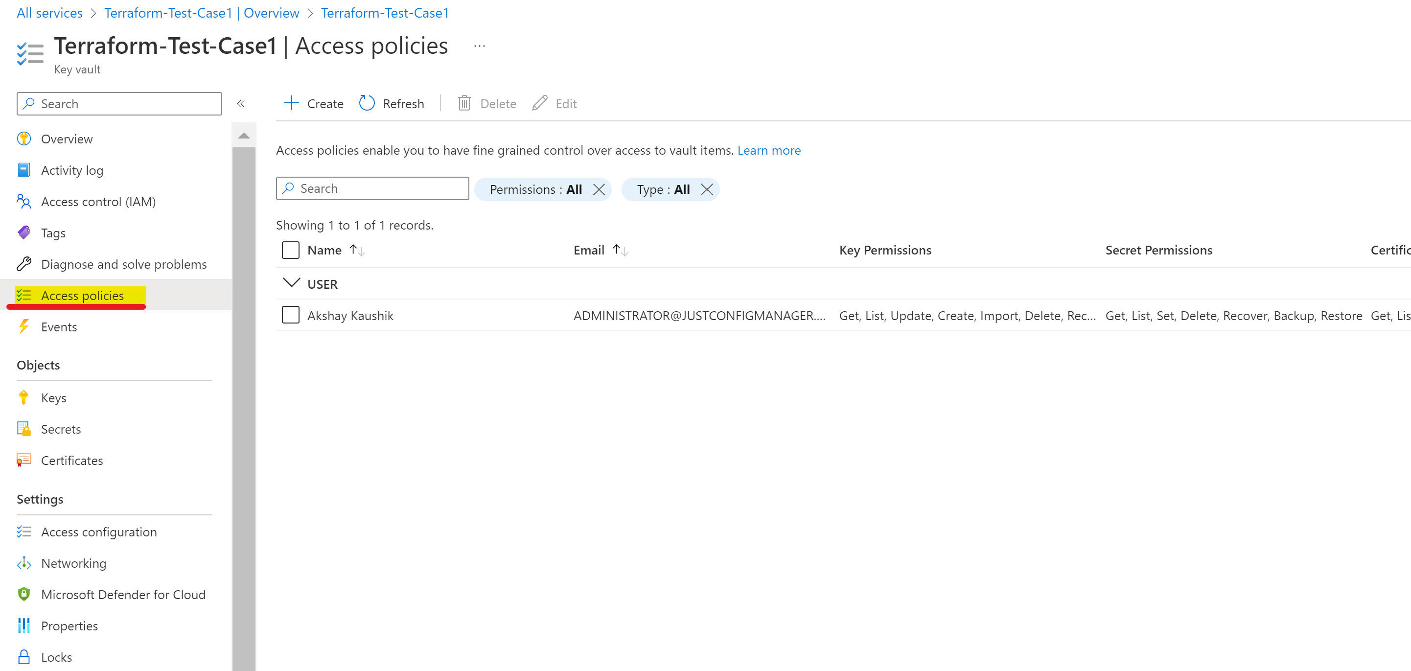 Azure vault configuration behaving incorrectly - Microsoft Q&A