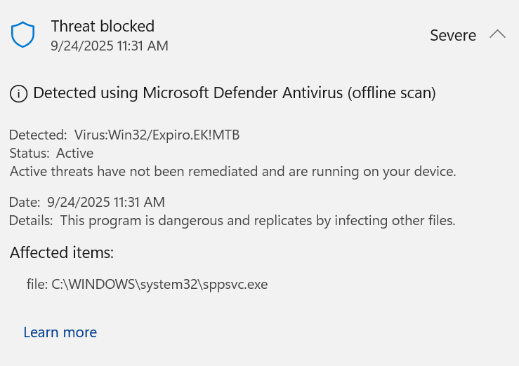 Windows Defender Keep Detecting sppsvc and dllhost executable as Expiro ...