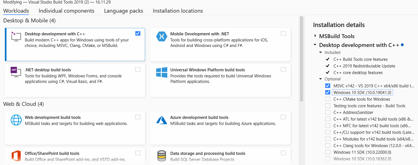 Installed 64bit Application will not run unless I install "Windows 10 SDK" and "MSVC v142 ...