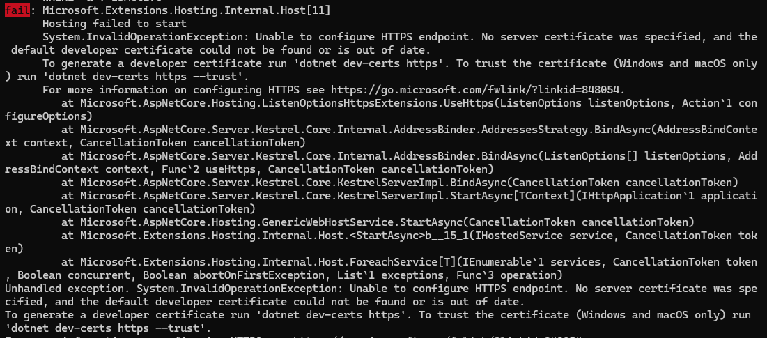 ASP.NET gRPC Server installed on windows machine crashes at launch - Microsoft Q&A