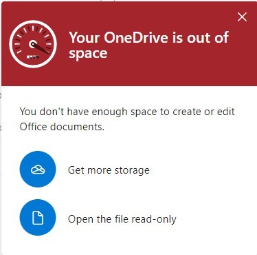 OneDrive incorrectly saying "Your OneDrive is Out of Space" when ~30gb ...