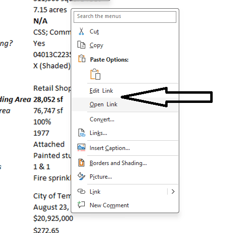 Word - Update Links button Missing when right clicking a specific link ...
