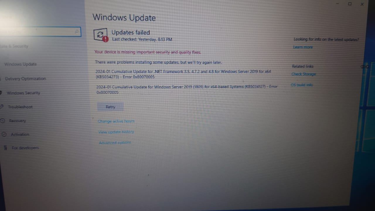 I got an Update Error 0x80070005 on my Windows Server 2019 - Microsoft Q&A