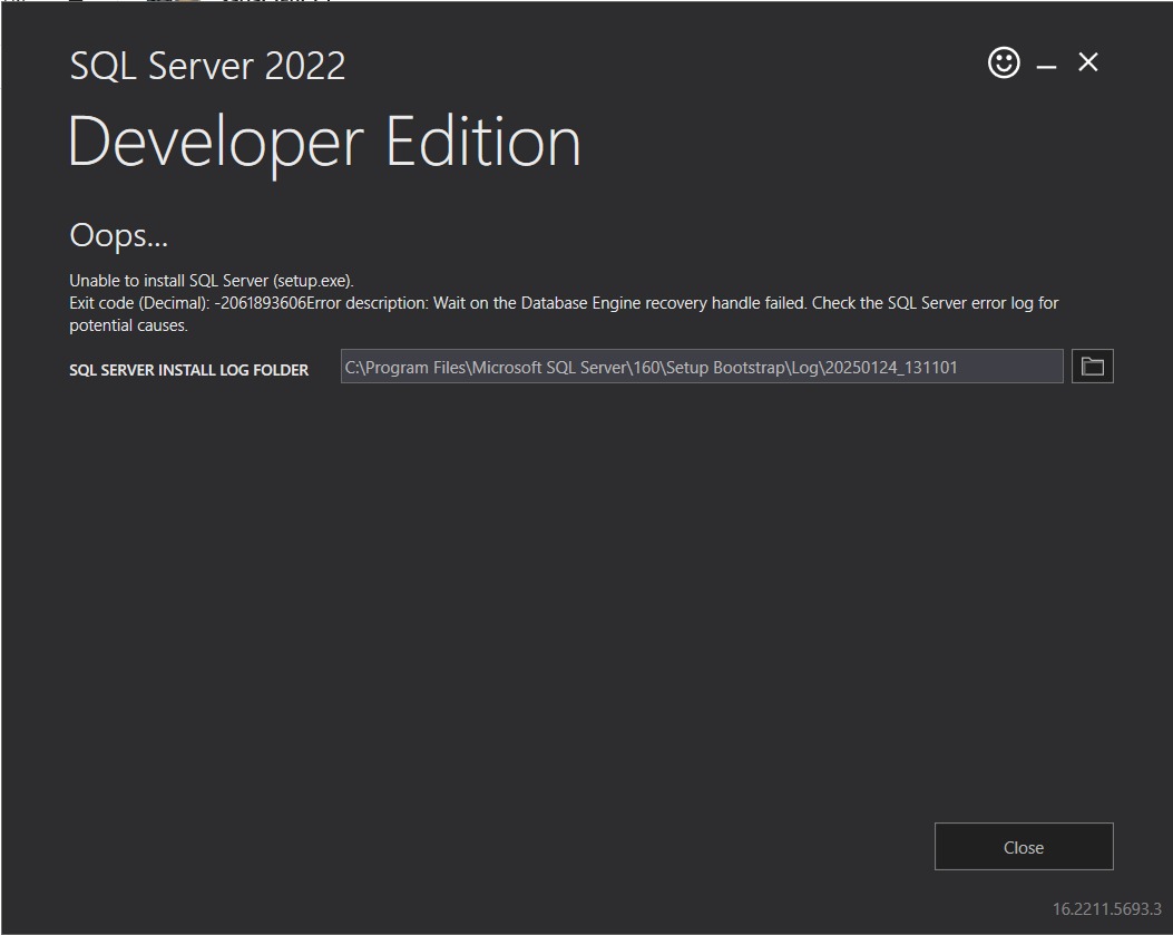 i am unable to indtall sql server on my laptop, i am attaching a photo ...