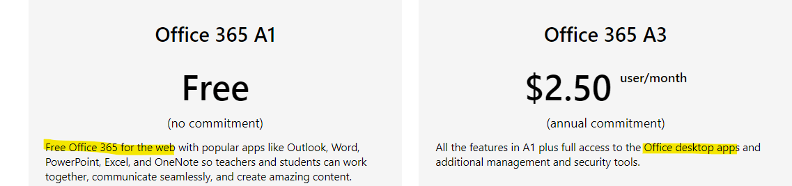 M365 A1 and M365 A3 Licenses - Microsoft Q&A