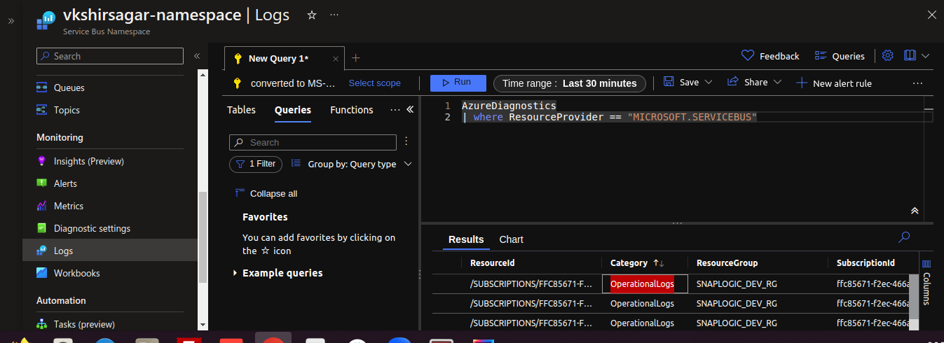 I cannot figure out where to find Azure Service Bus requests sent ...