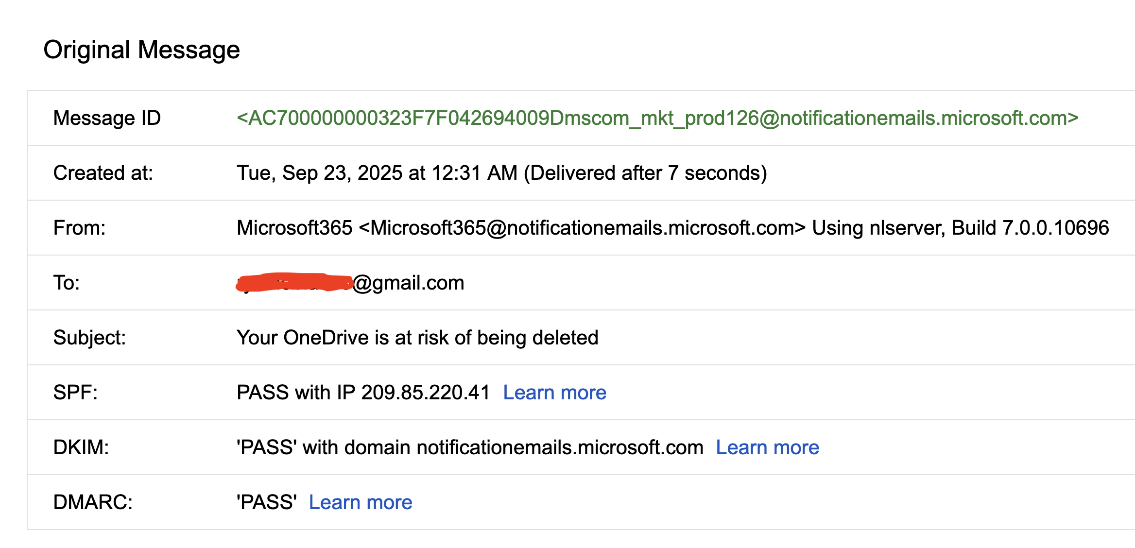 Is this Microsoft 365 notification email authentic / genuine ...