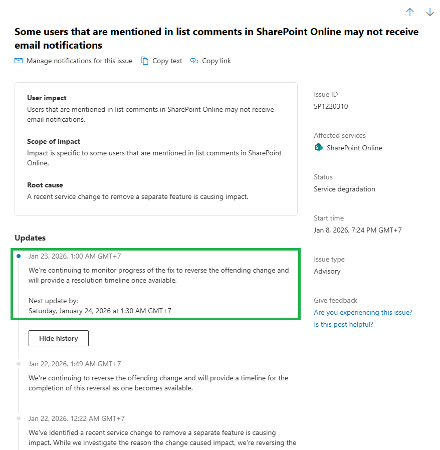 SharePoint List Comments Stopped Sending Email Alerts: - Microsoft Q&A