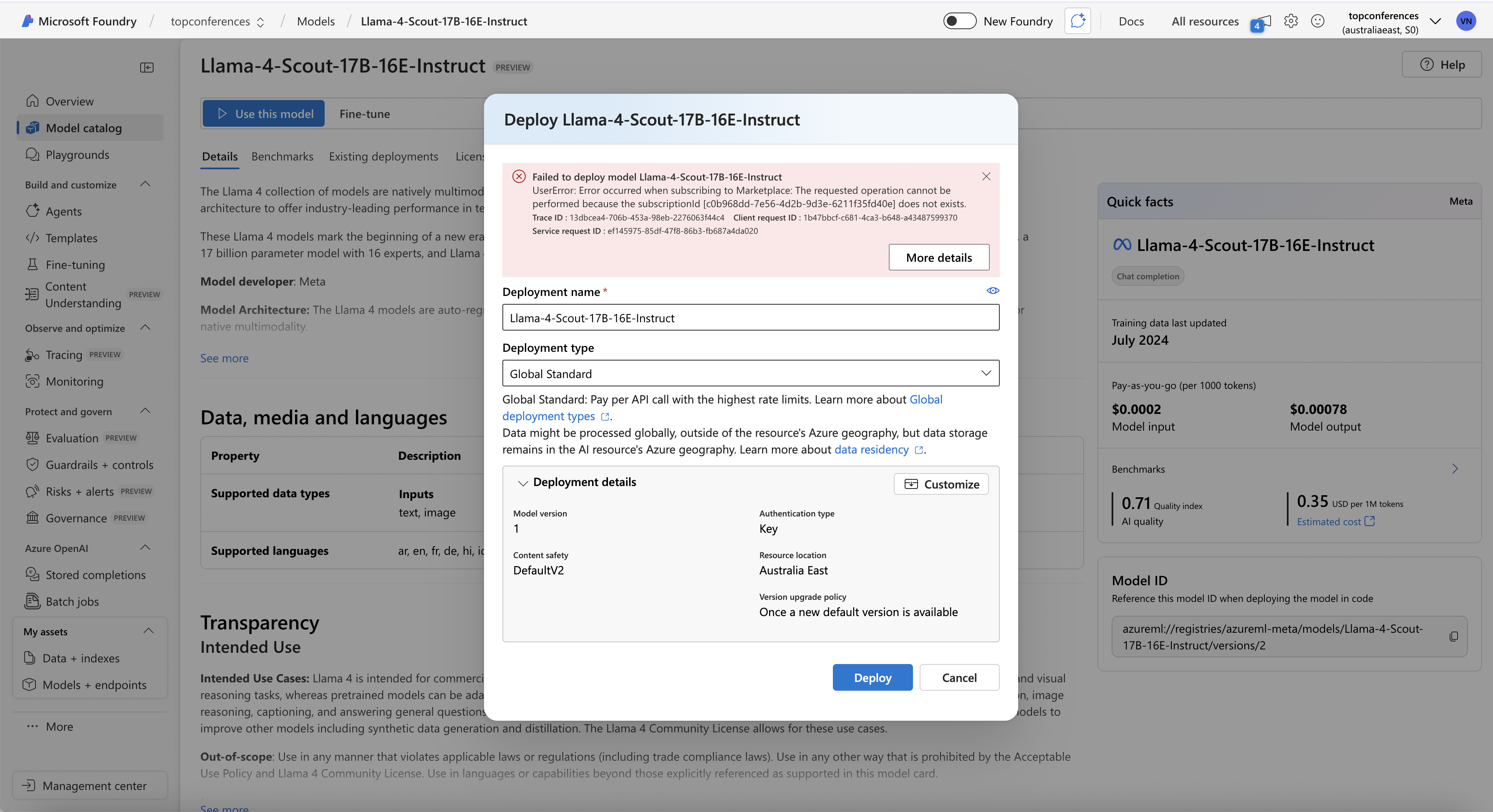 Can't deploy Llama-4-Scout-17B-16E-Instruct - Microsoft Q&A