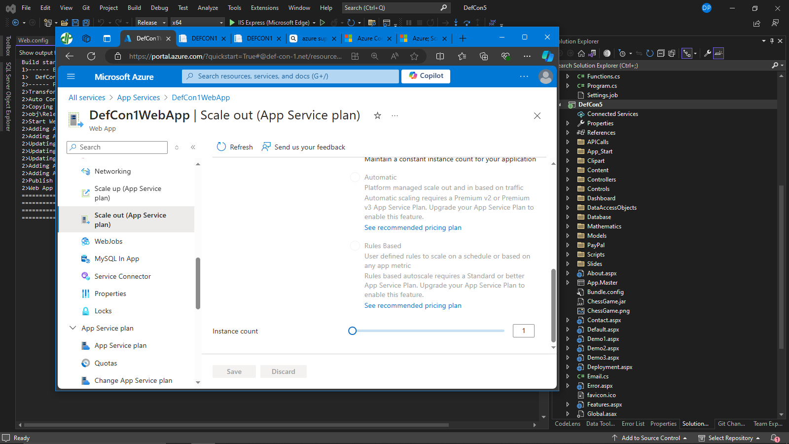 Azure; Scale-out Instance Count is grayed out. I cannot change the Instance Count for an ...