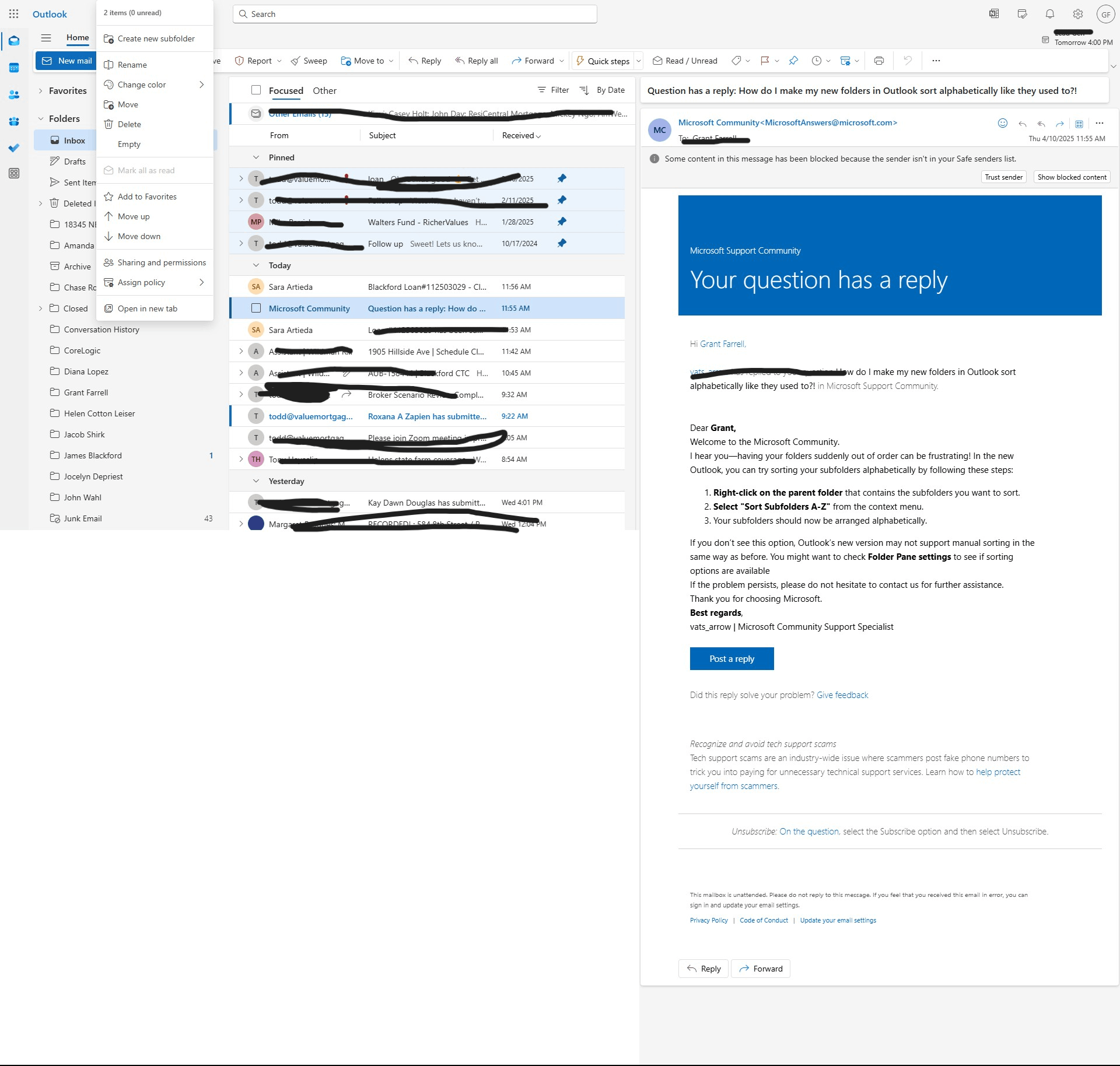 How do I make my new folders in Outlook sort alphabetically like they used to?! - Microsoft Q&A