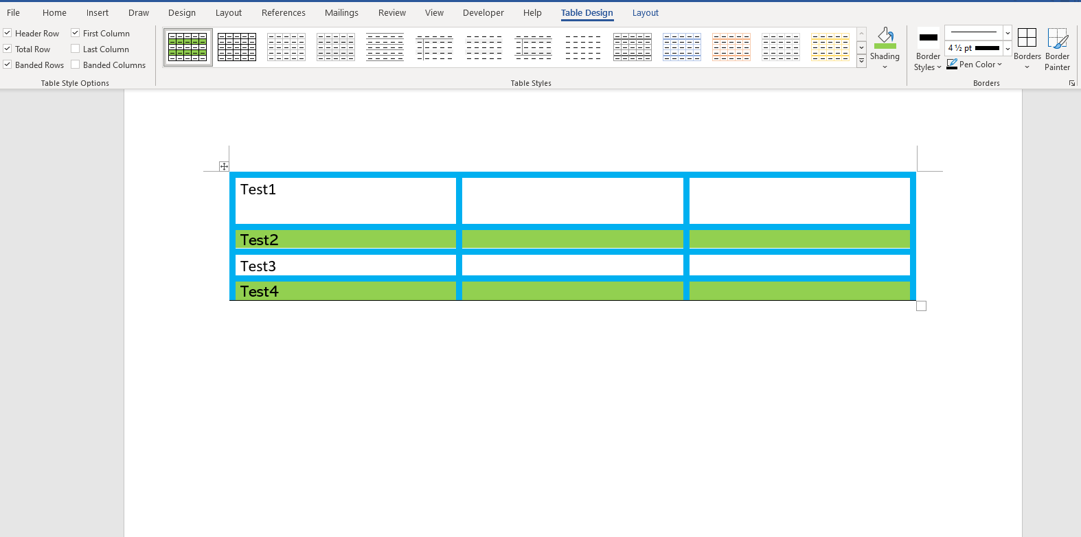 Word: banded rows and total row in table style (Is it possible to ...
