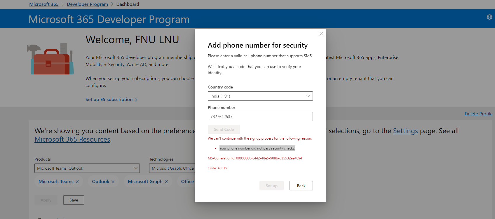 I am not able to complete my E5 subscription for office 365 developer program. - Microsoft Q&A