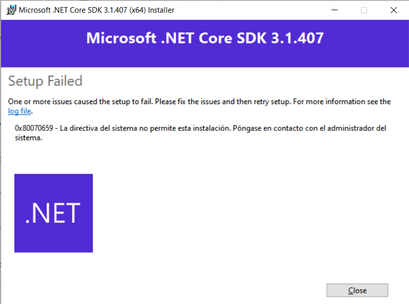Setup Failed When Installing Net Core Sdk 31407 And Some Others In 2665