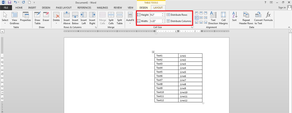 Publisher 2013: Tables: Distribute rows/columns evenly; set row height ...