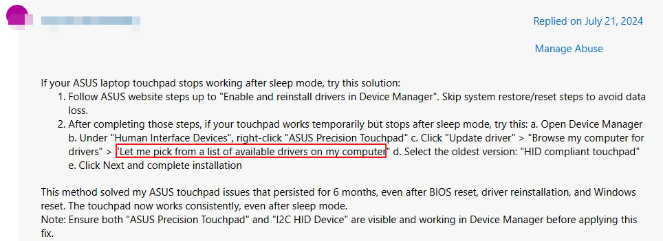 I2C HID Device not working even after updating/reinstalling it ...