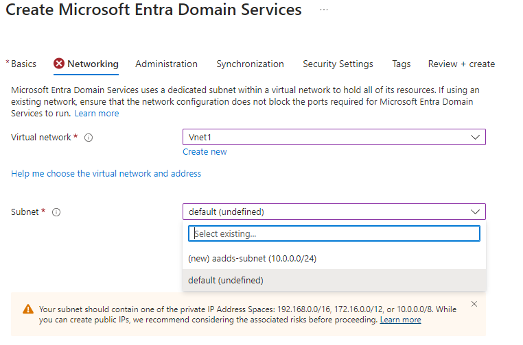 Createing Microsoft Entra Domain Services - Microsoft Q&A