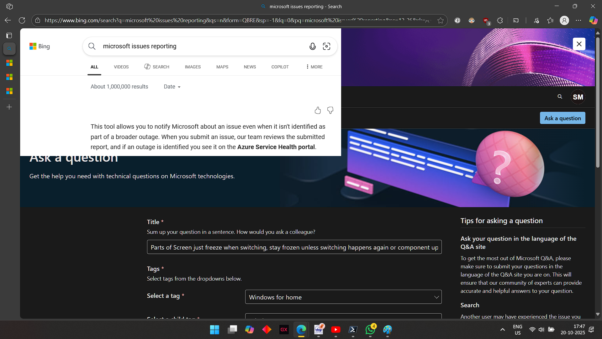 Parts of Screen just freeze when switching, stay frozen unless ...