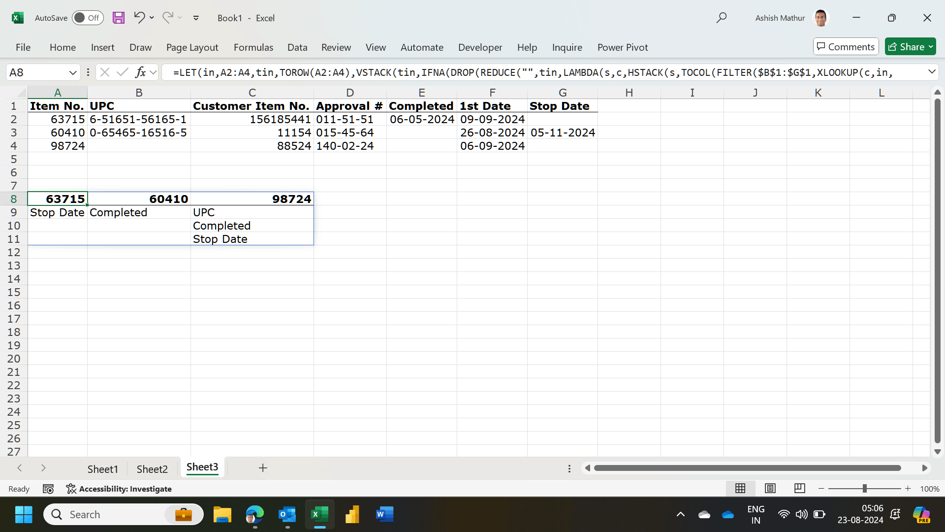 How return the blank cells header info in a chart to know what ...
