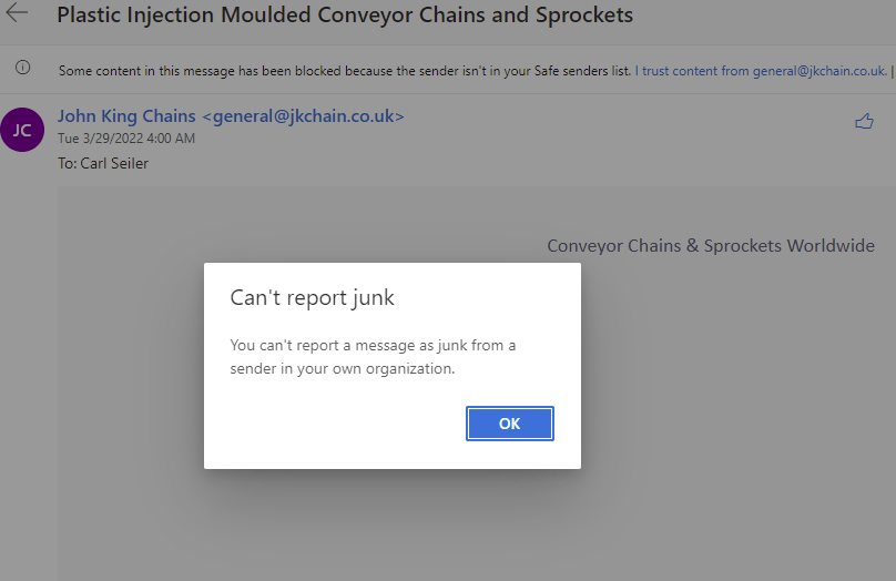 Can't report junk - Microsoft Q&A