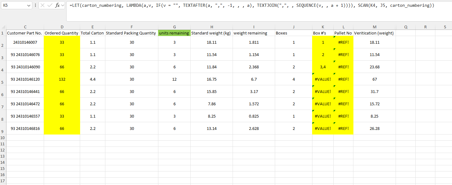Calculating Remaining Quantity and Pallet Numbers in Excel - Microsoft Q&A