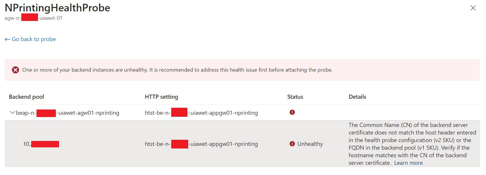 Unhealthy Health Probe - Microsoft Q&A