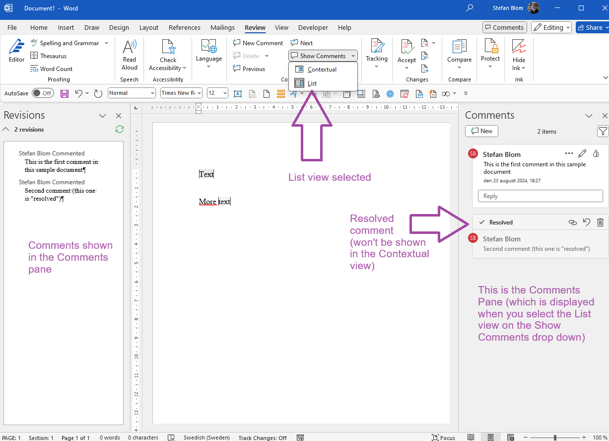 Not all the comments are shown in WORD - Microsoft Q&A