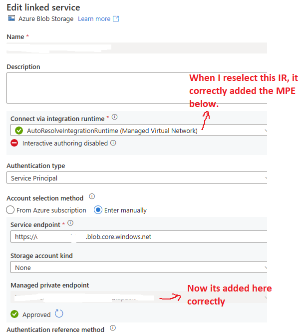 Azure Synapse Linked Service Not Linking Managed Private Endpoint After