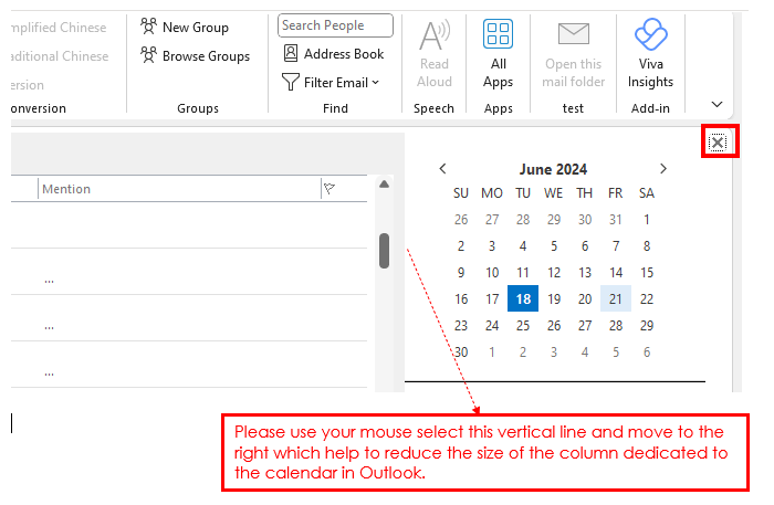 How do I reduce the size of the column dedicated to the calendar in ...