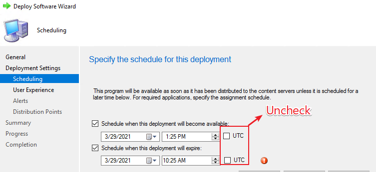 Time scheduling setting for task sequence deployment. - Microsoft Q&A