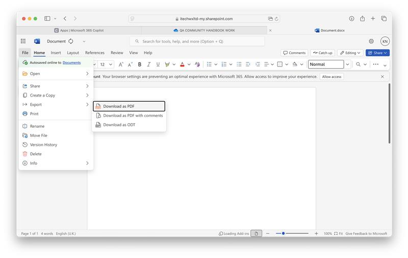 Word File does not convert to PDF: "Something went wrong, and your file ...