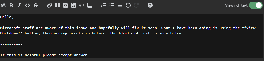 This WYSIWYG editor ignores line breaks. - Microsoft Q&A